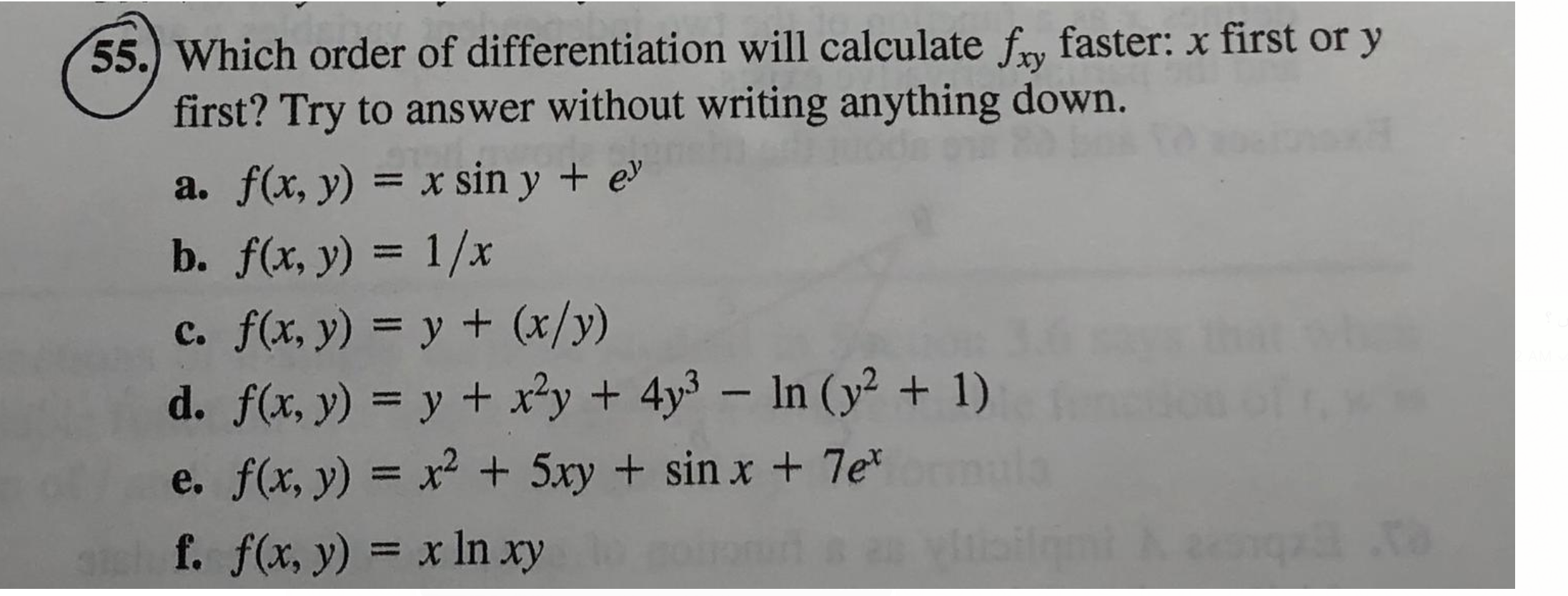 Solved 55.) Which order of differentiation will calculate | Chegg.com