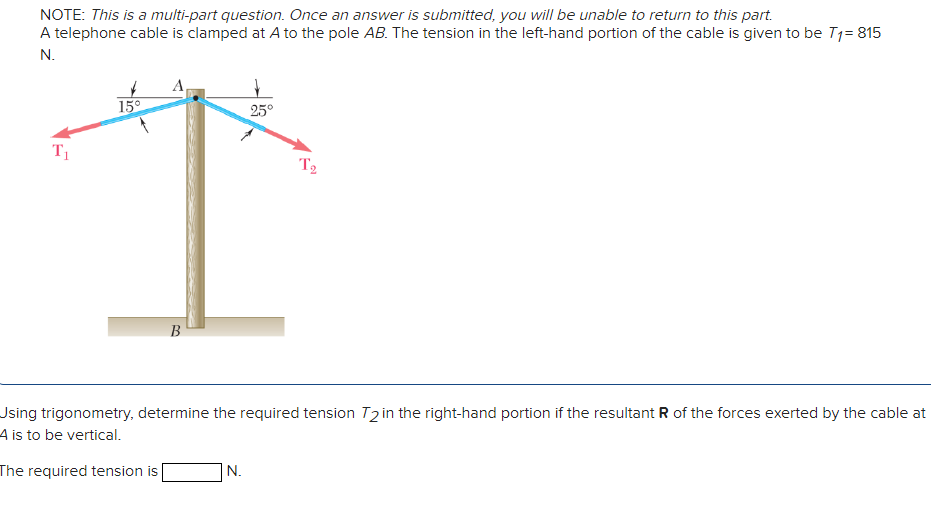 Solved Jsing trigonometry, determine the required tension T2 | Chegg.com