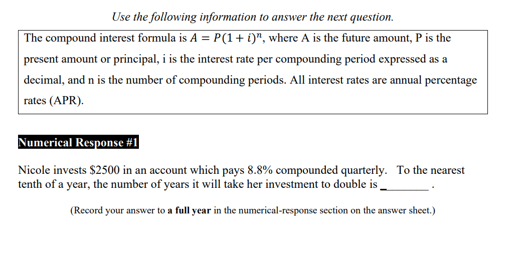 Solved The compound interest formula is A=P(1+i)n, where A | Chegg.com