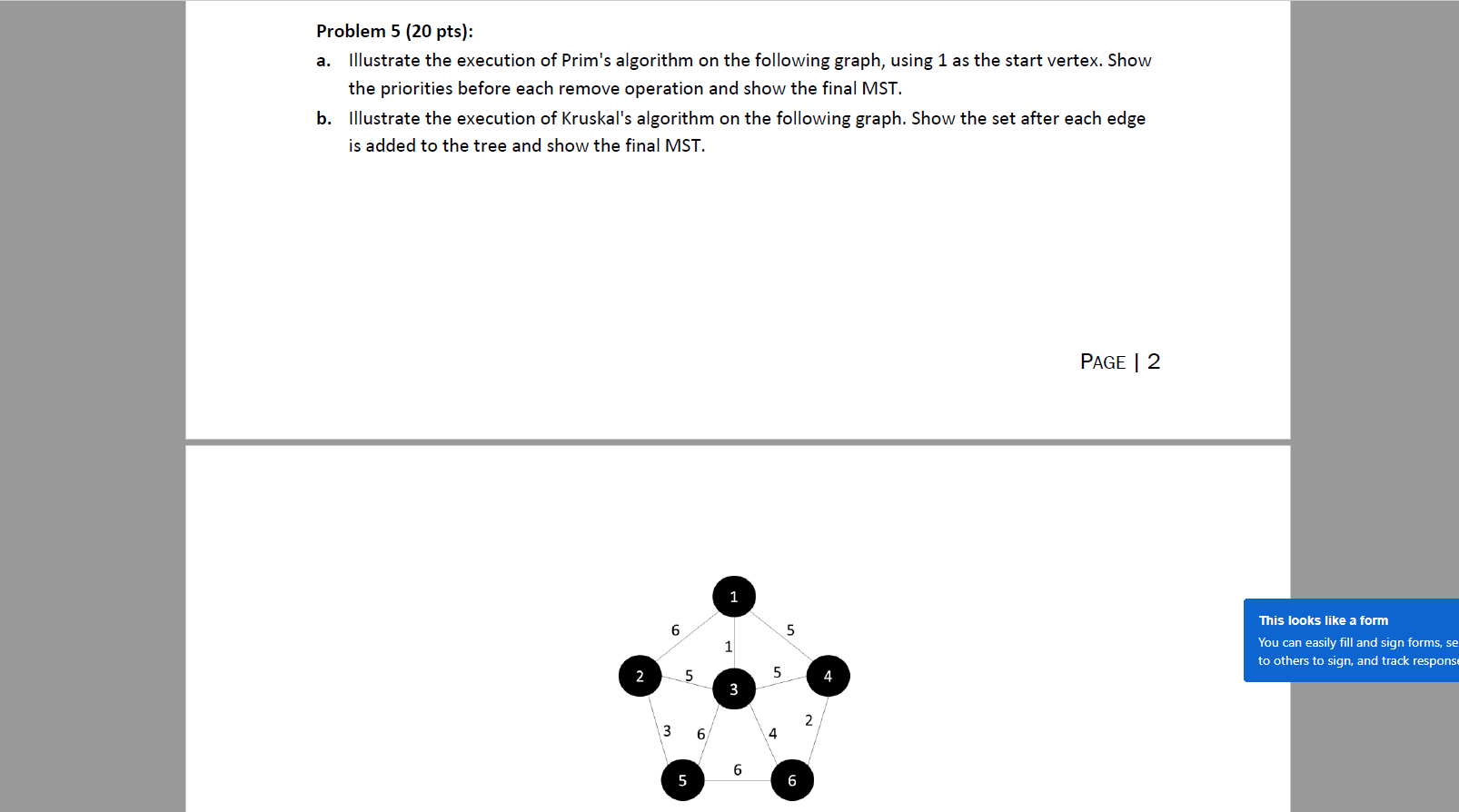 Solved Problem 5 (20 pts): a. Illustrate the execution of | Chegg.com