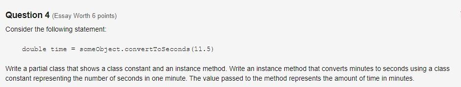 Question 3 (Essay Worth 6 points) Write a class | Chegg.com