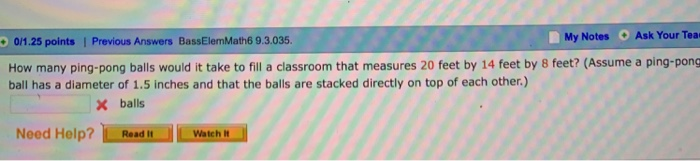 Solved 0/1.25 points | Previous Answers BassElemMath6 | Chegg.com