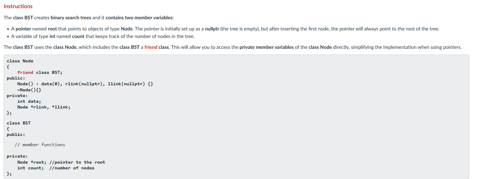 Solved Instructions The class BST creates binary search | Chegg.com