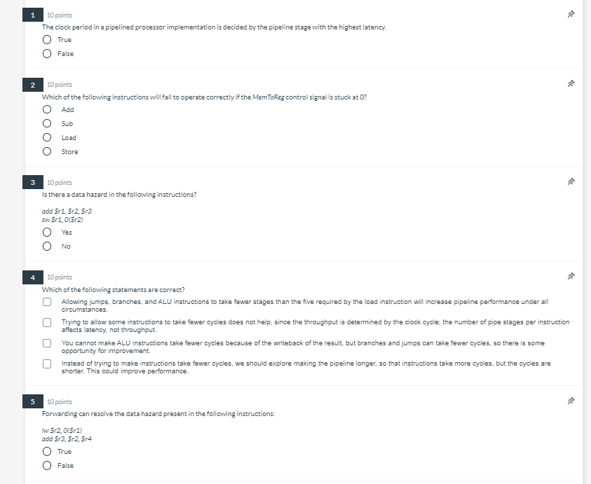 Solved 1 10 points The clock period in a pipelined processor | Chegg.com