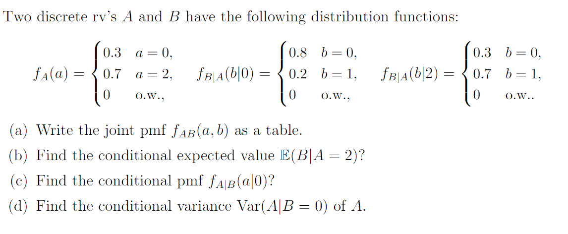 Solved Two discrete rv's A and B have the following | Chegg.com