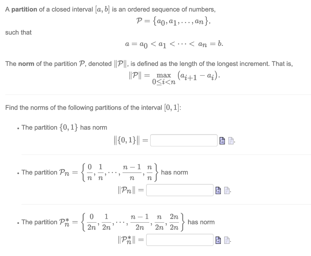 Solved A partition of a closed interval (a, b) is an ordered | Chegg.com