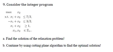 Solved 9. Consider the integer program max 22 s.t. 1+2 7/2, | Chegg.com