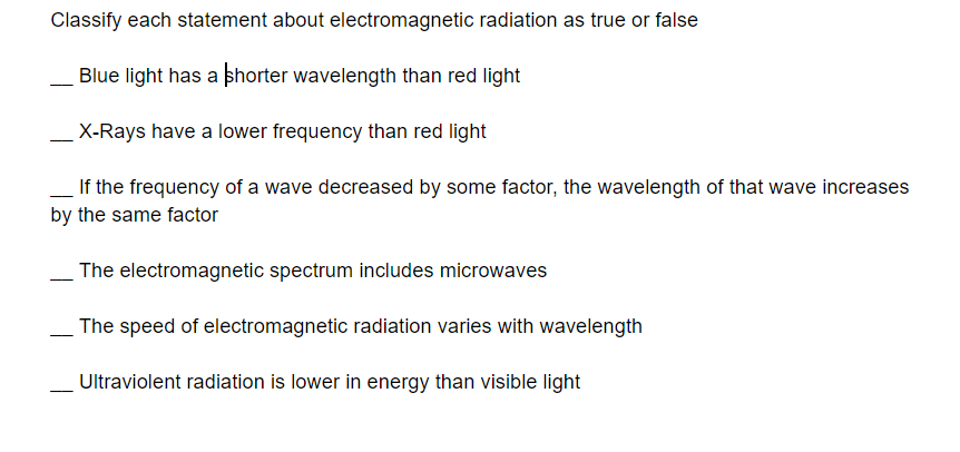 Solved Classify each statement about electromagnetic | Chegg.com