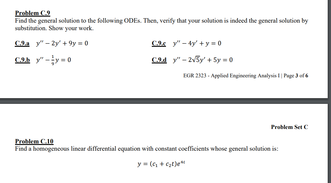 Solved Problem C.9 Find the general solution to the | Chegg.com