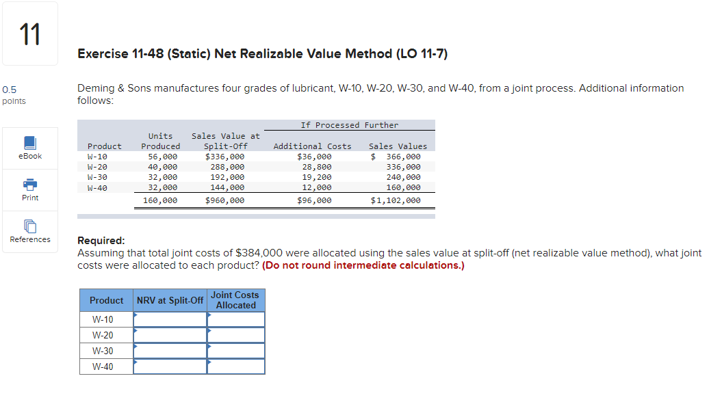 Solved Exercise 11-48 (Static) Net Realizable Value Method | Chegg.com
