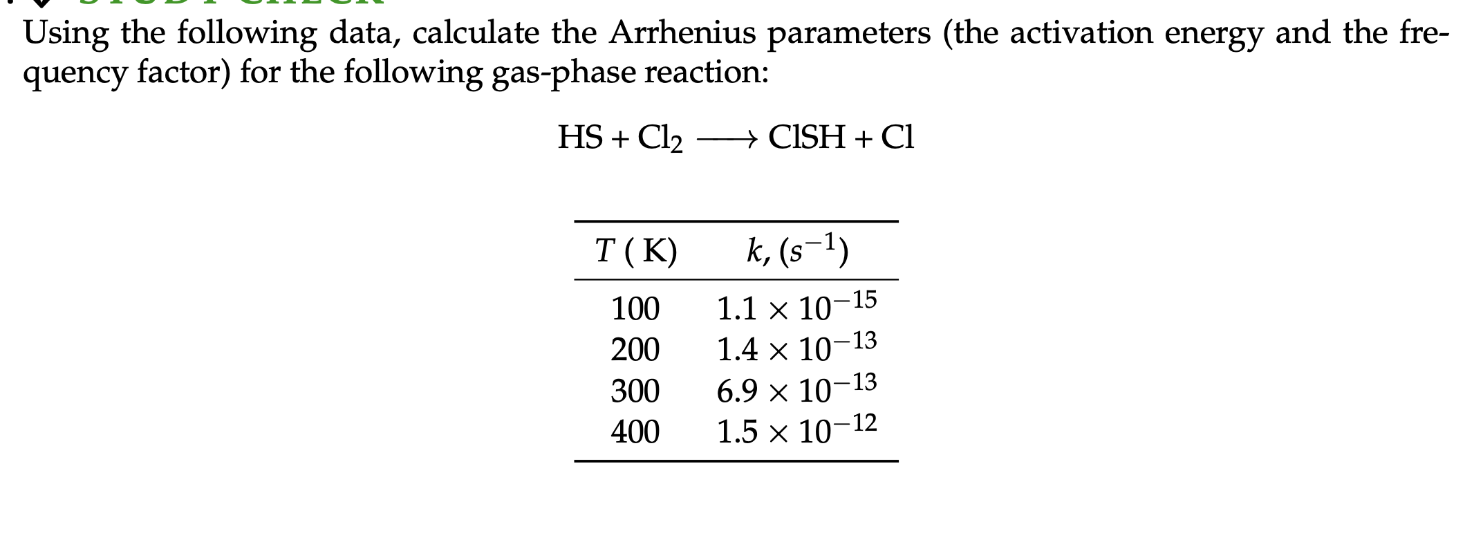 Solved Using the following data, calculate the Arrhenius | Chegg.com