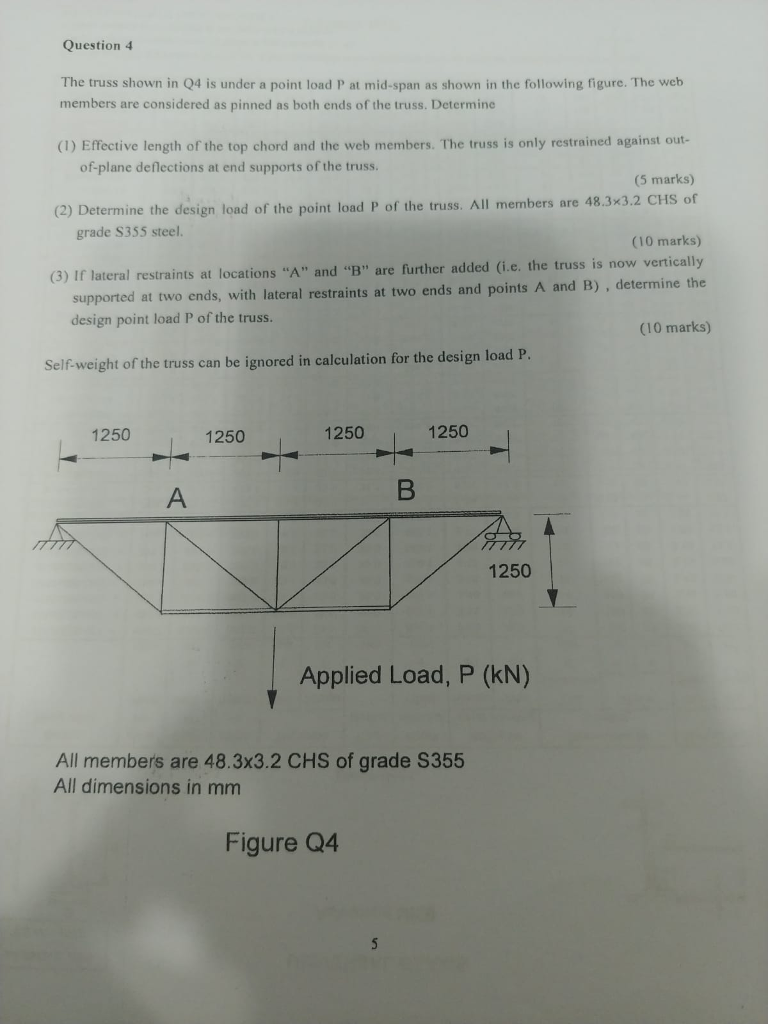 Question4 The truss shown in Q4 is under a point load | Chegg.com