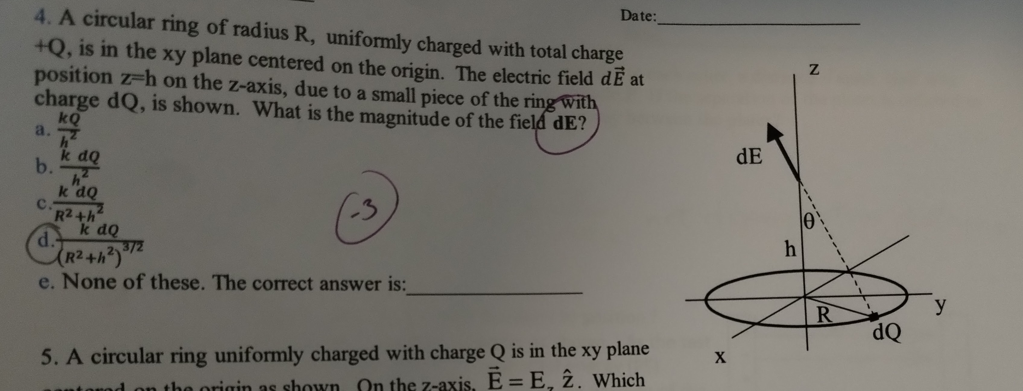 Solved A circular ring of ﻿radius R, ﻿uniformly charged with | Chegg.com