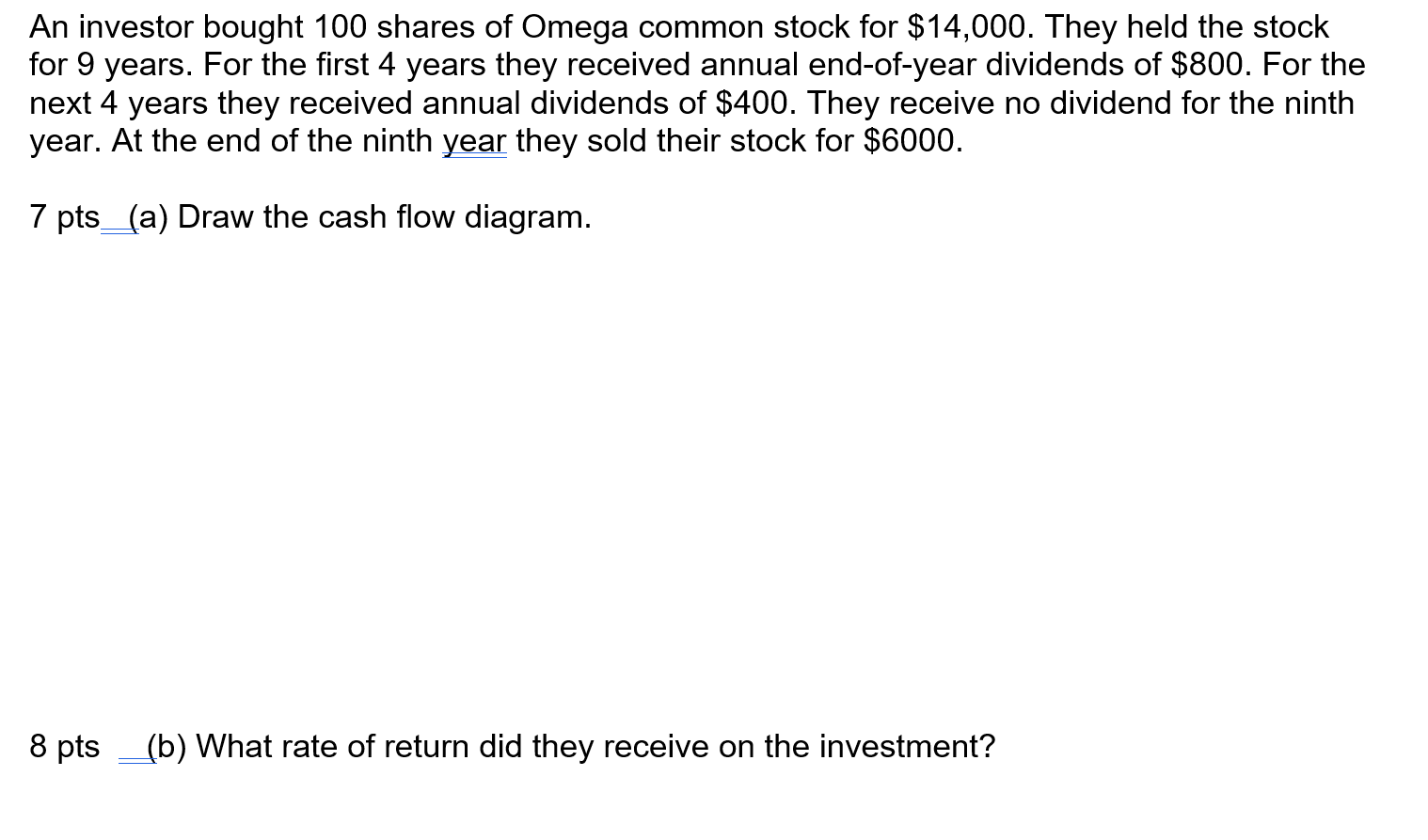 Solved An investor bought 100 shares of Omega common stock | Chegg.com