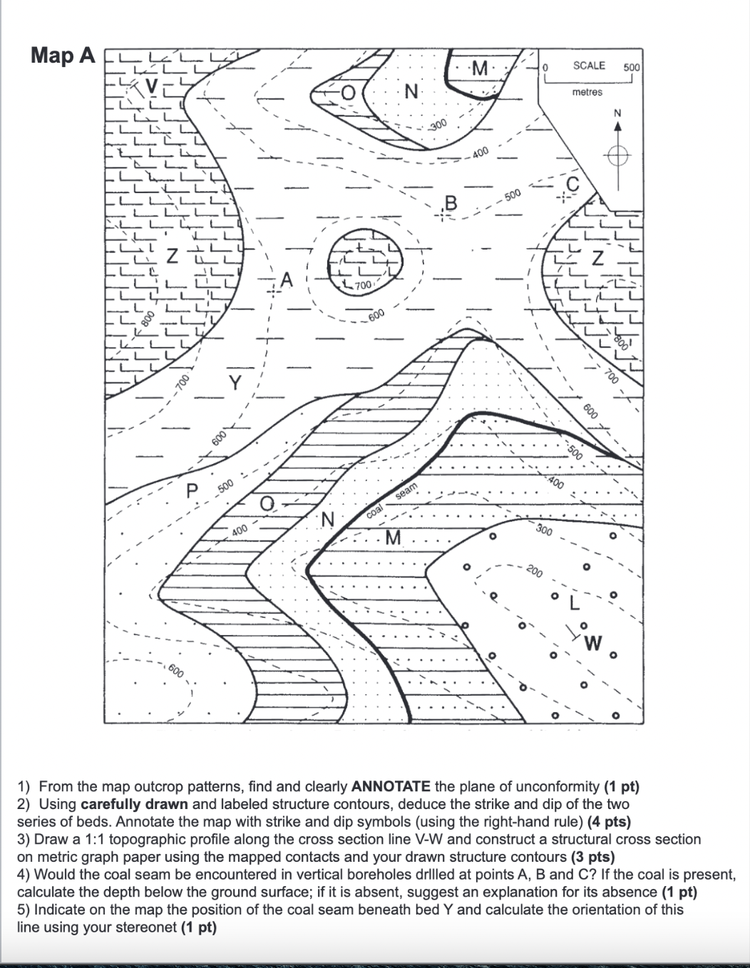 Solved Map AFrom the map outcrop patterns, find and clearly | Chegg.com