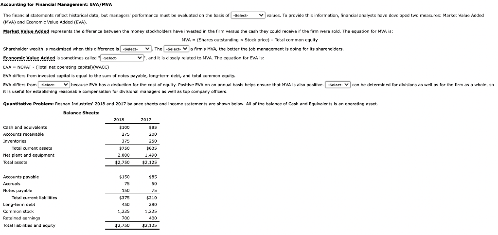 Solved Accounting for Financial Management: EVA/MVA The | Chegg.com