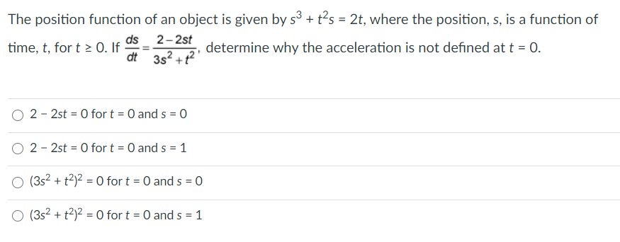 Solved The position function of an object is given by s3 + | Chegg.com
