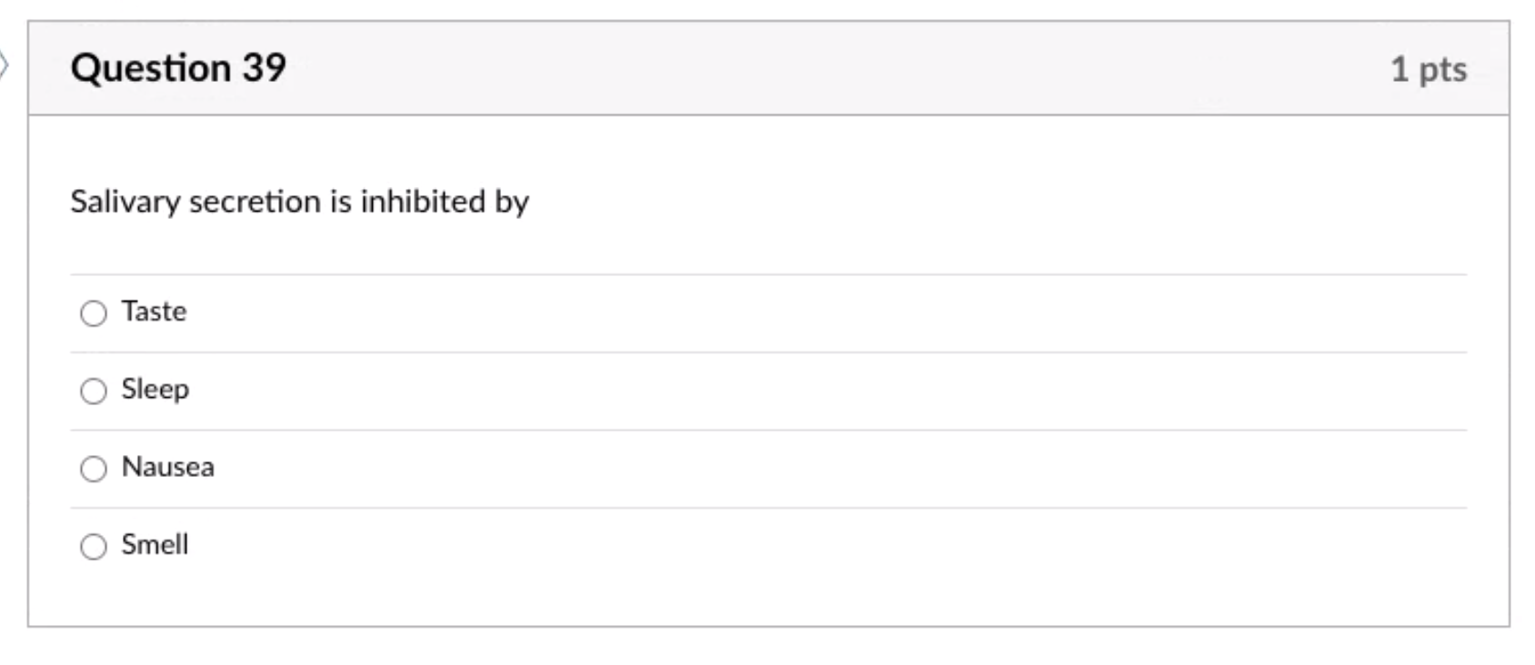 Solved Salivary secretion is inhibited by Taste Sleep Nausea | Chegg.com
