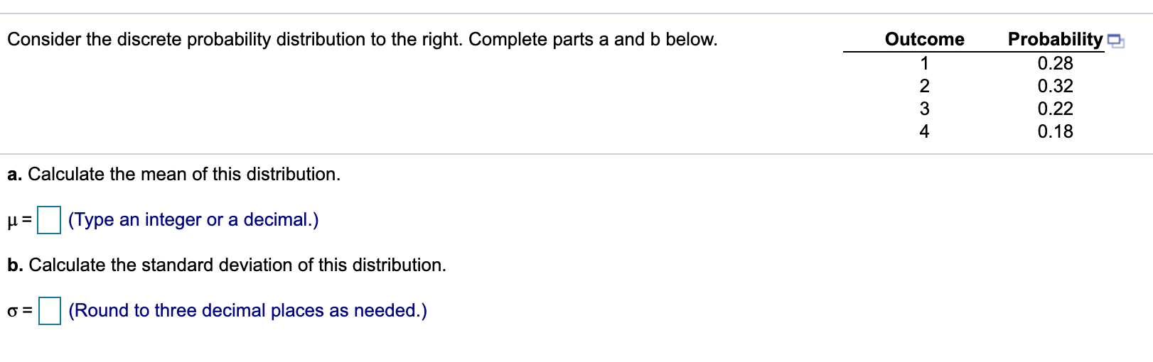 Solved Consider the discrete probability distribution to the | Chegg.com