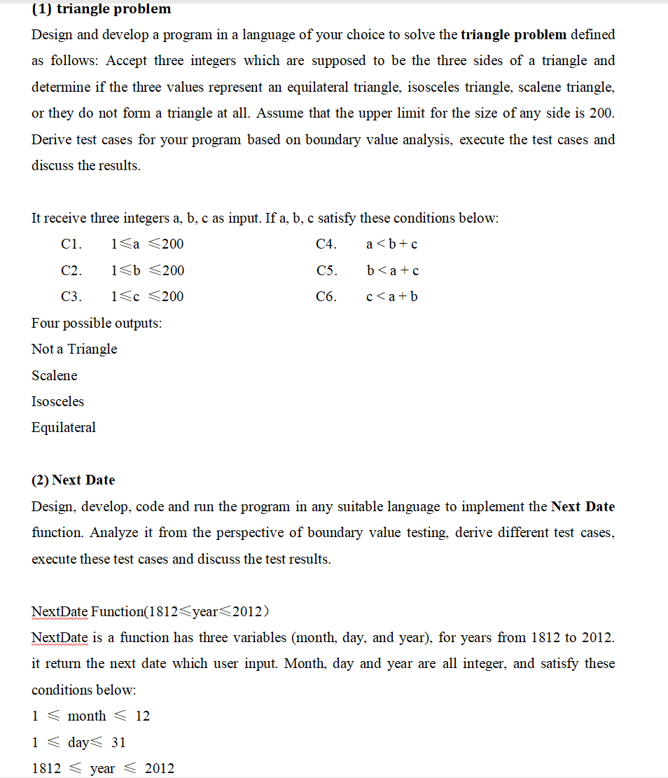 Solved Experiment 4 Cause-Effect Graph (1) Triangle problem | Chegg.com