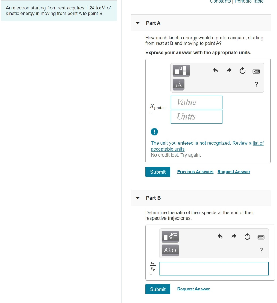 Solved An electron starting from rest acquires 1.24 keV of | Chegg.com