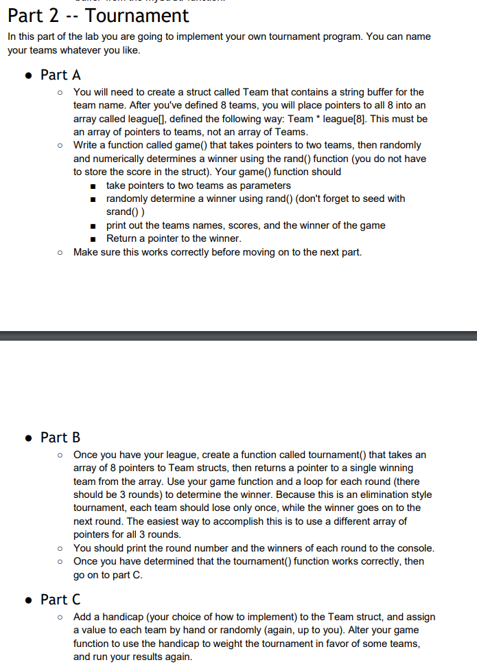 Solved Part 2 -- Tournament In this part of the lab you are | Chegg.com