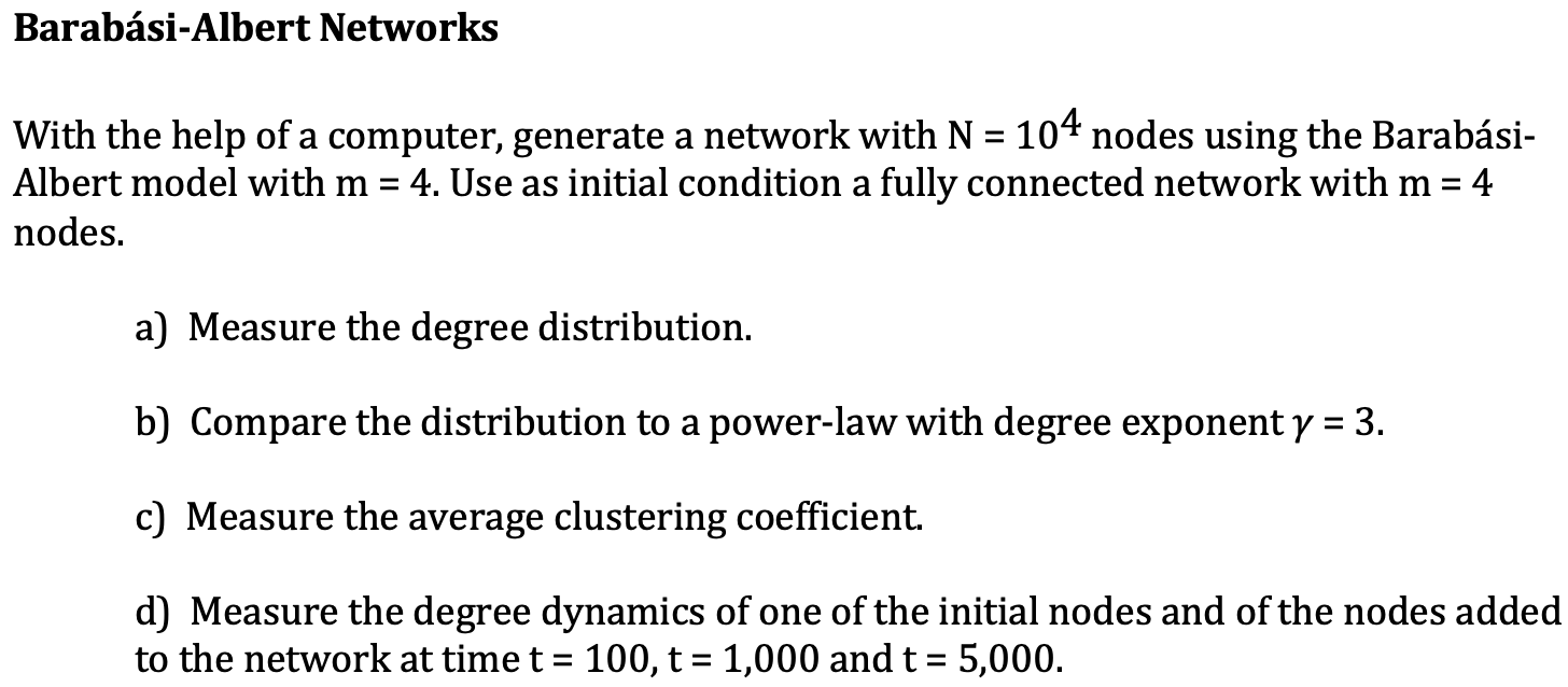 Solved Barabási-Albert Networks = With the help of a | Chegg.com
