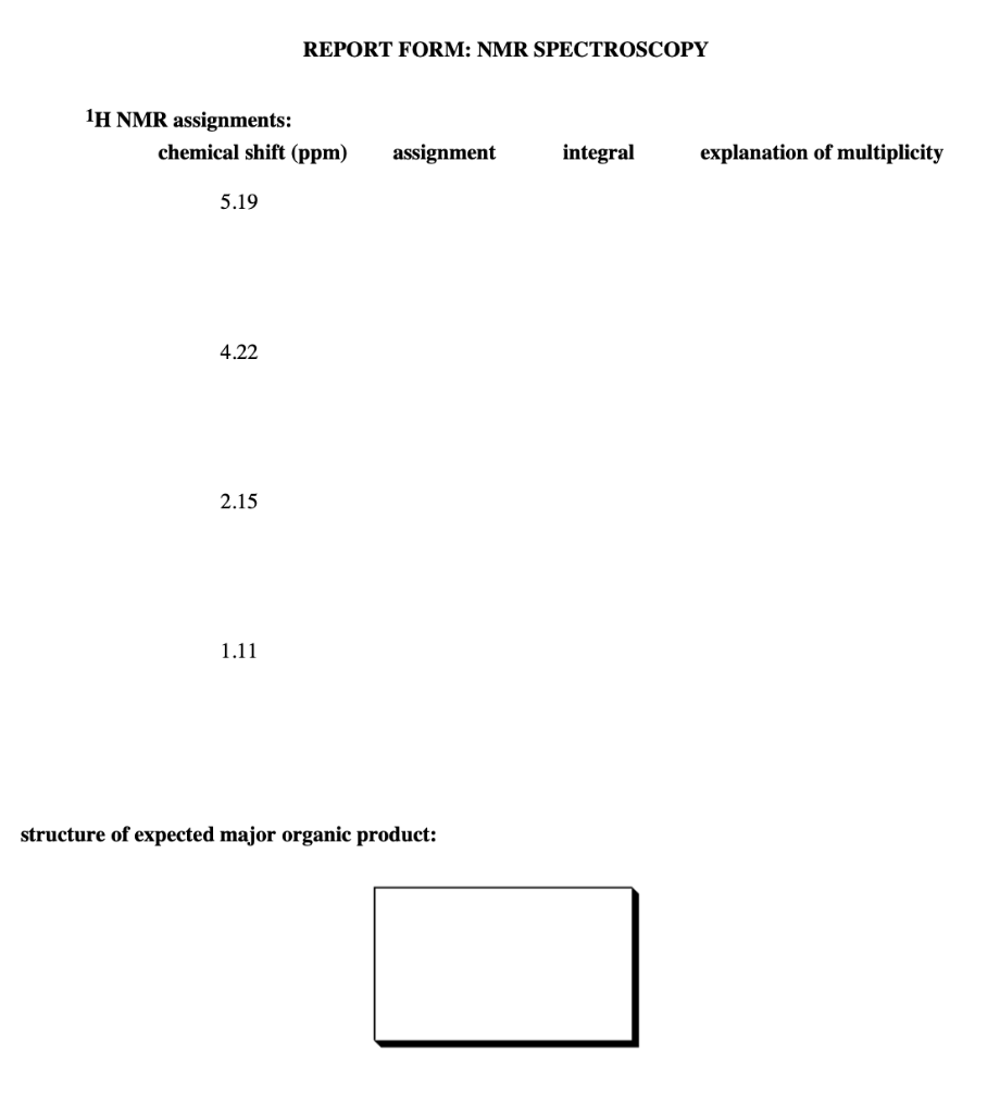 Solved REPORT FORM: NMR SPECTROSCOPY 1H NMR assignments: | Chegg.com