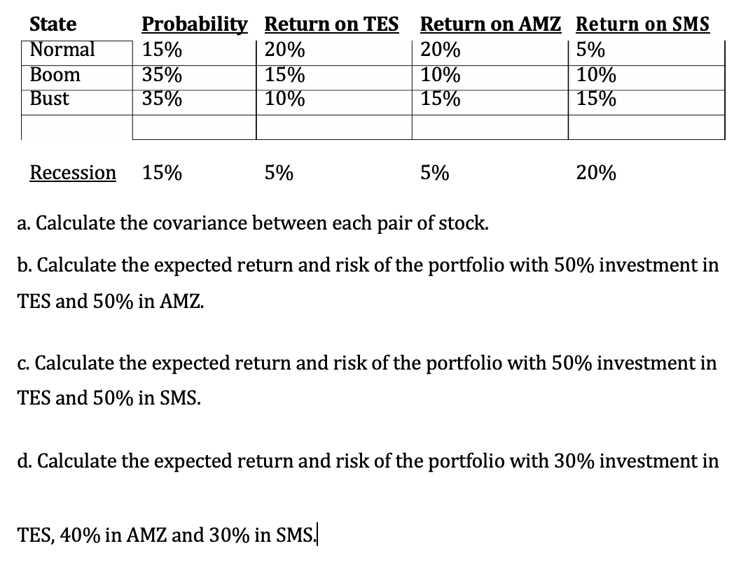Solved c. Calculate the expected return and risk of the | Chegg.com