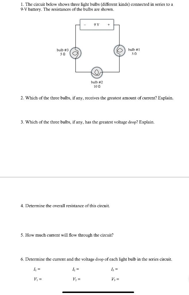 Solved The circuit below shows three light bulbs (different | Chegg.com