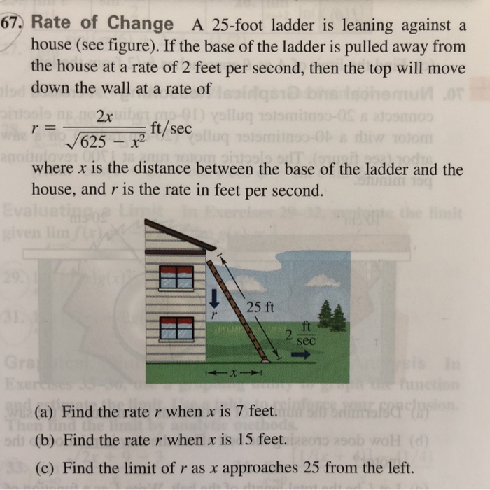 Solved 67, Rate of Change A 25-foot ladder is leaning | Chegg.com