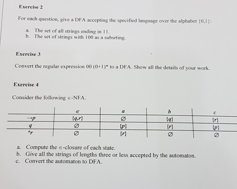 Solved Exercise 2 or each question, give a DFA accepting the | Chegg.com