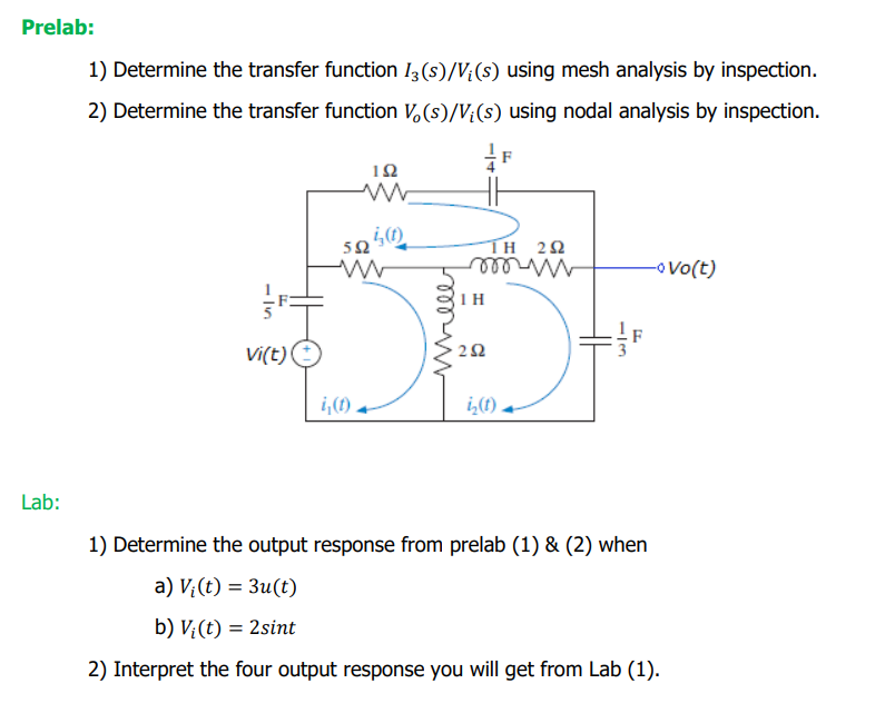 Solved Prelab: 1) Determine the transfer function 13(s)/V(s) | Chegg.com