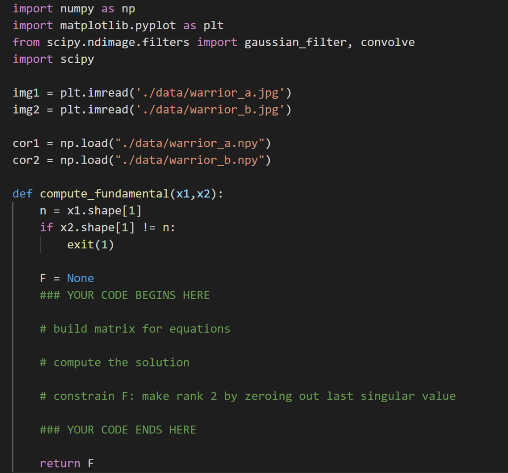 Epipolar Geometry Insert the code between "YOUR CODE | Chegg.com