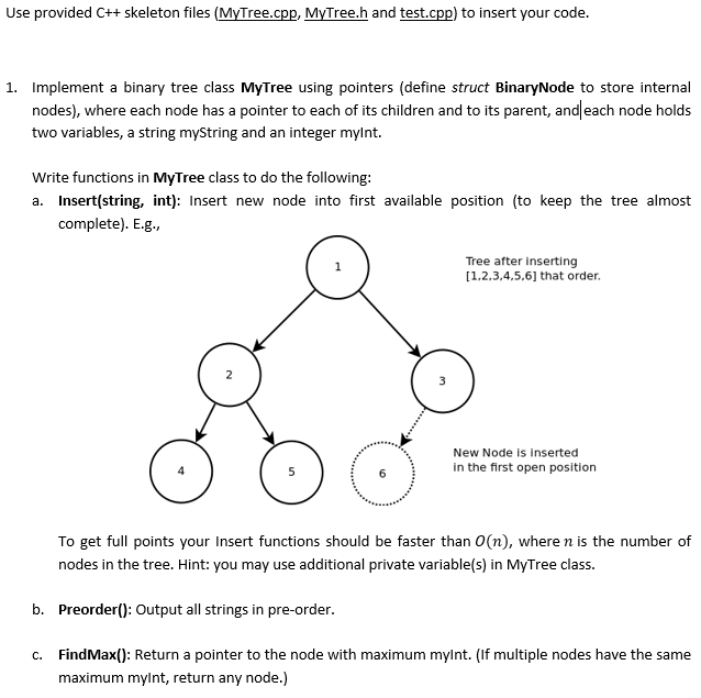 Solved Use provided C++ skeleton files (MyTree.cpp, MyTree.h | Chegg.com