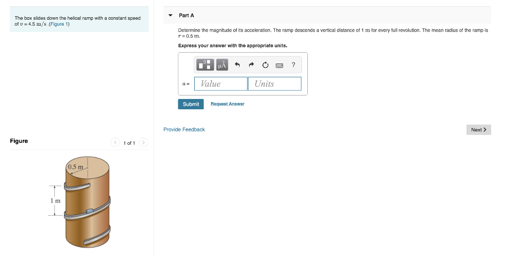 Solved Part A The box slides down the helical ramp with a | Chegg.com
