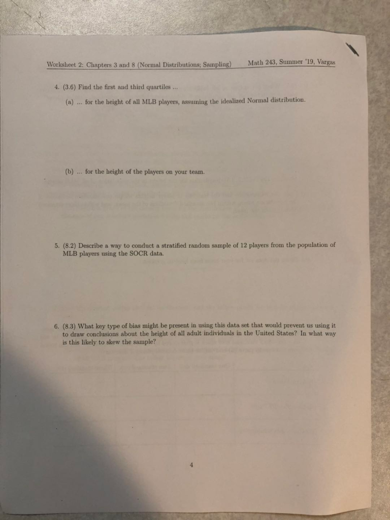 Solved Worksheet 2: Chapters 3 and 8 (Normal Distributions; | Chegg.com