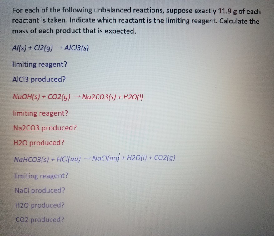 Solved For each of the following unbalanced reactions, | Chegg.com