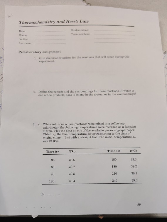 A.S Thermochemistry and Hess's Law Student name Date | Chegg.com