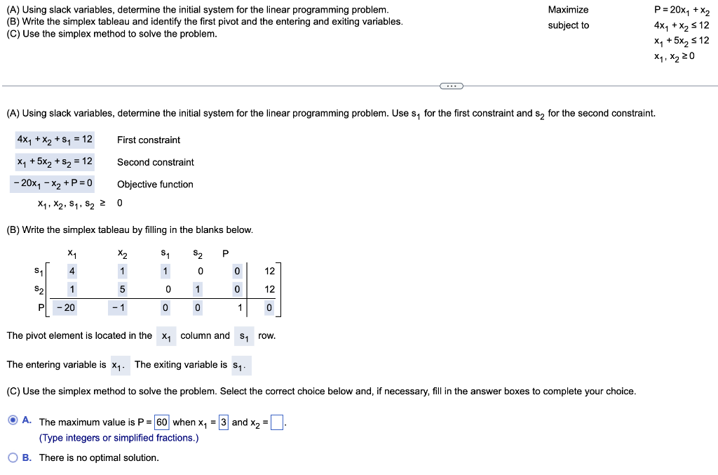 Solved (A) Using slack variables, determine the initial | Chegg.com