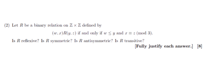 Solved (2) Let R be a binary relation on Z×Z defined by | Chegg.com