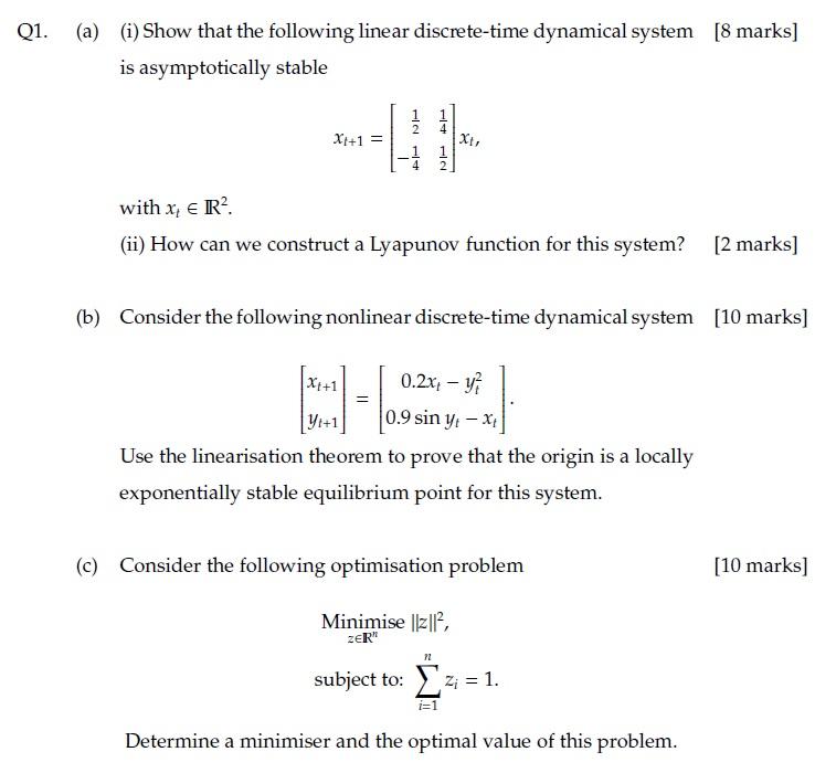 (a) (i) Show that the following linear discrete-time | Chegg.com
