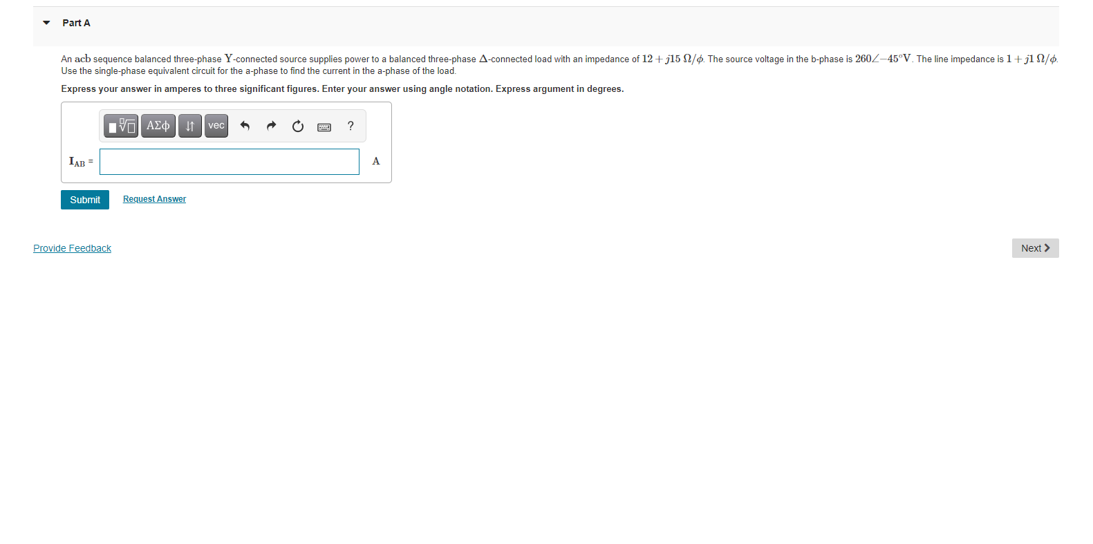 Solved Part A An acb sequence balanced three-phase | Chegg.com