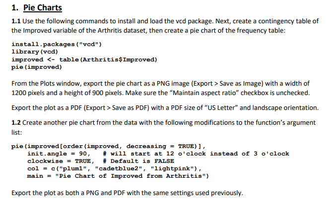 Solved 1. Pie Charts 1.1 Use the following commands to | Chegg.com