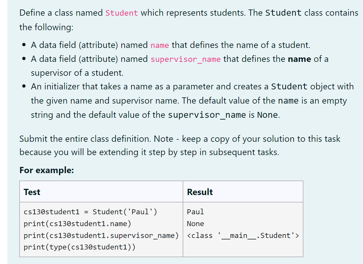 Solved Define a class named Student which represents | Chegg.com