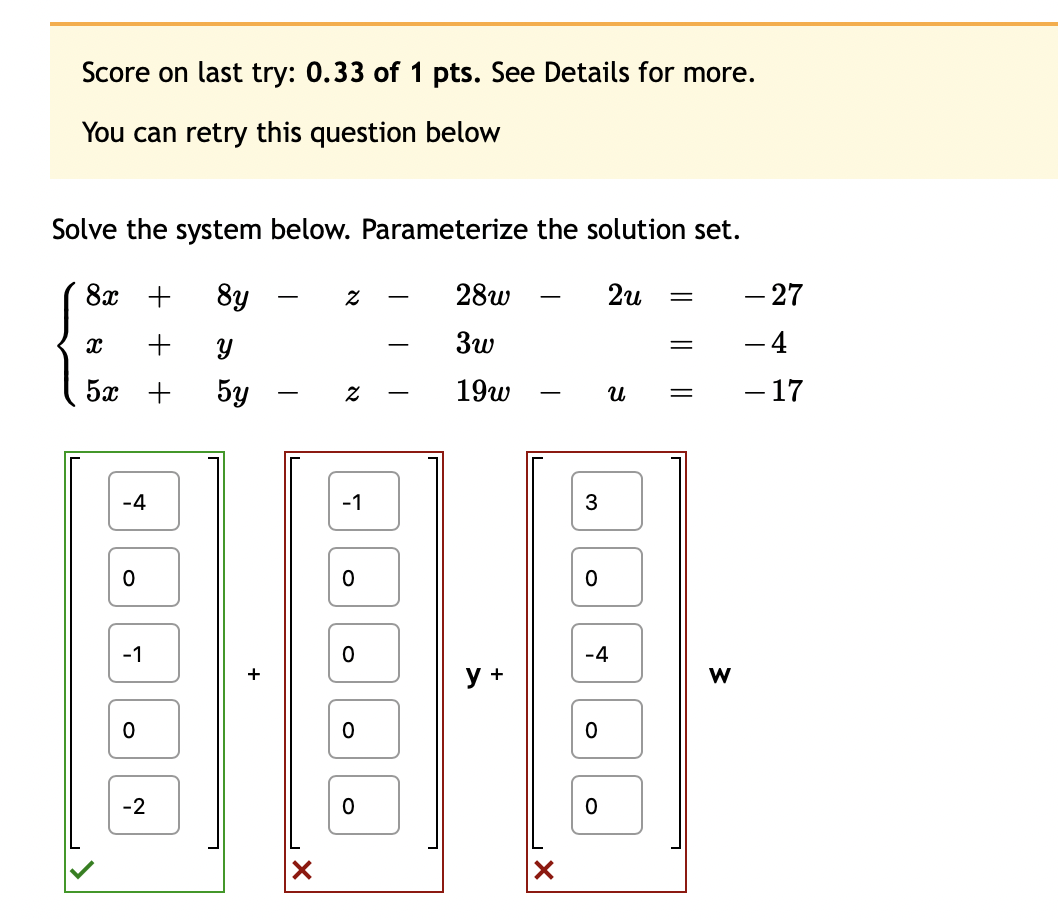 Solved Solve the system below. Parameterize the solution | Chegg.com