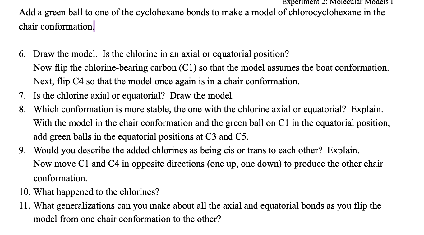 Solved Experiment 2: Molecular Models I Add a green ball to | Chegg.com