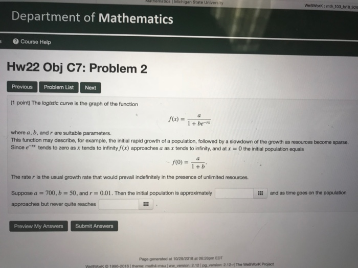 Solved uathematics Michigan State University WeBWorK :mth | Chegg.com