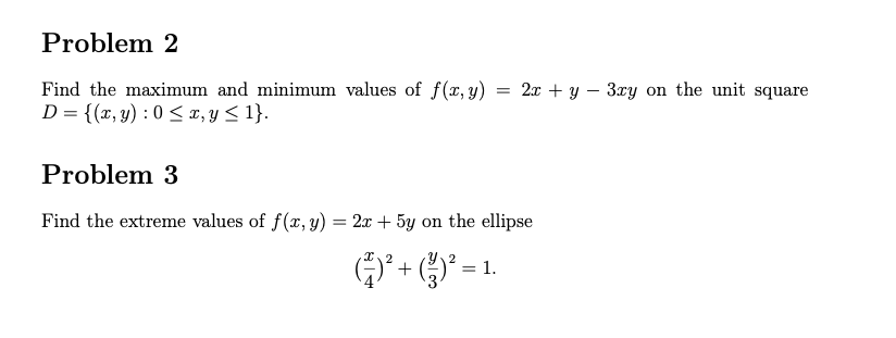 Solved Problem 2 2x + y - 3xy on the unit square Find the | Chegg.com