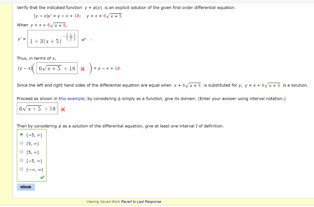 Solved Verify that the indicated function y = $(x) is an | Chegg.com